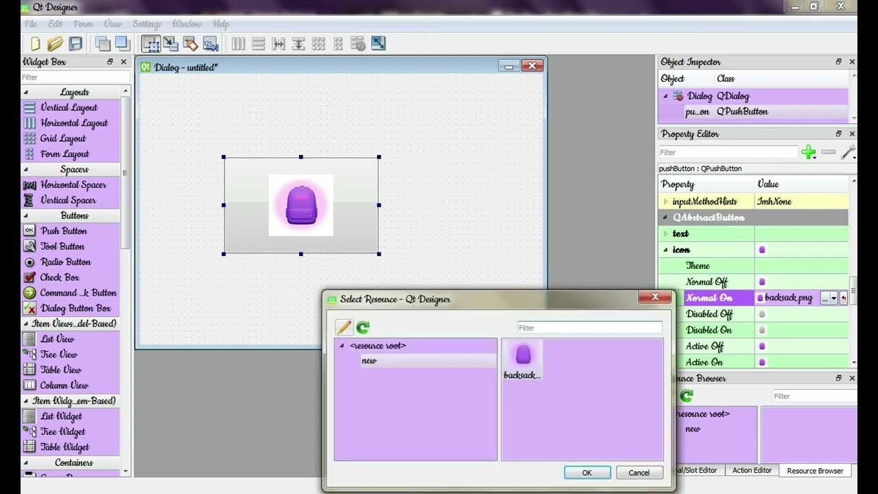 Qt Designer : adding icon (picture) to Button - YouTube