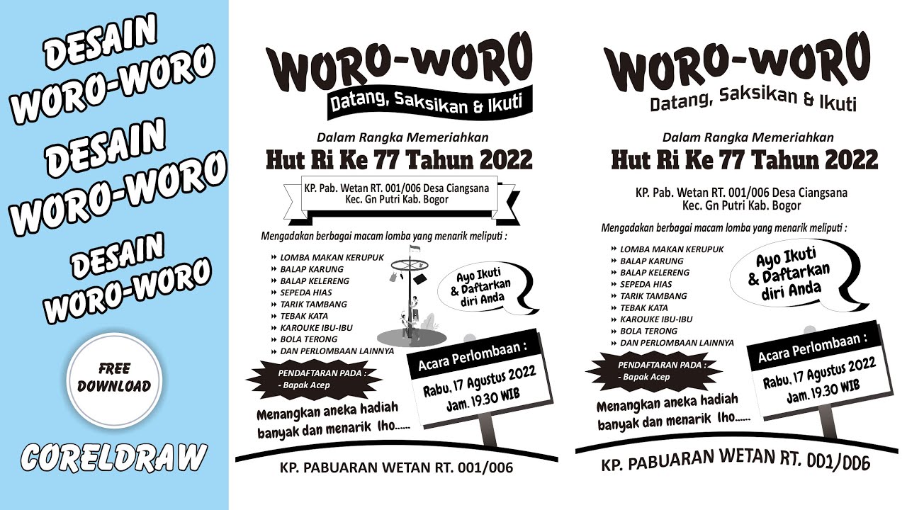 DESAIN PENGUMUMAN / WORO-WORO 17 AGUSTUS 1945 DENGAN CORELDRAW - YouTube