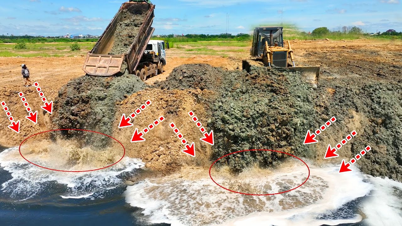 Incredible, NEW Happened Fill Land Repair BY Push into Pond Using ...