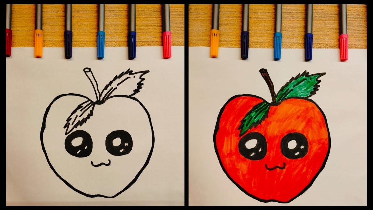 How to Draw a Cute Apple Sketch || Step by step apple drawing for Kids ...
