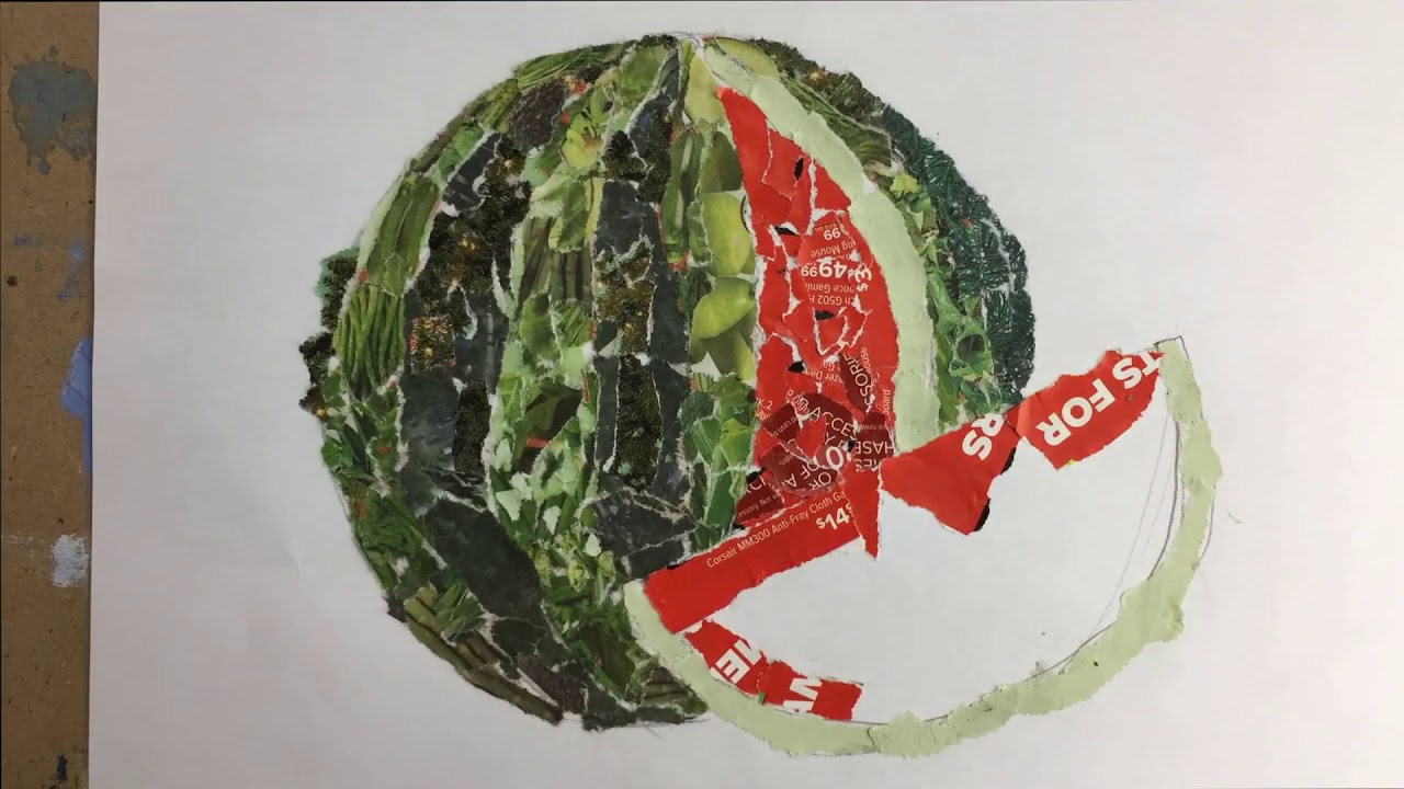 How to make watermelon collage by 8 years old Tearing art - YouTube