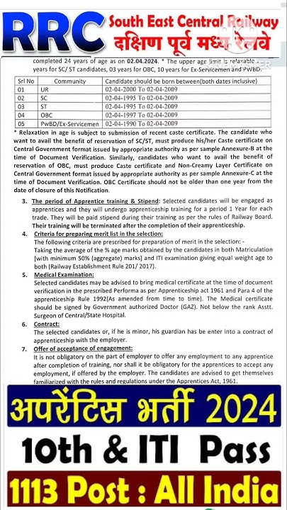 RRC SECR Raipur 1113 Post# Apprentice Vacancy 2024 | #viralRRC SECR Apprentice Online Form 2024 ...