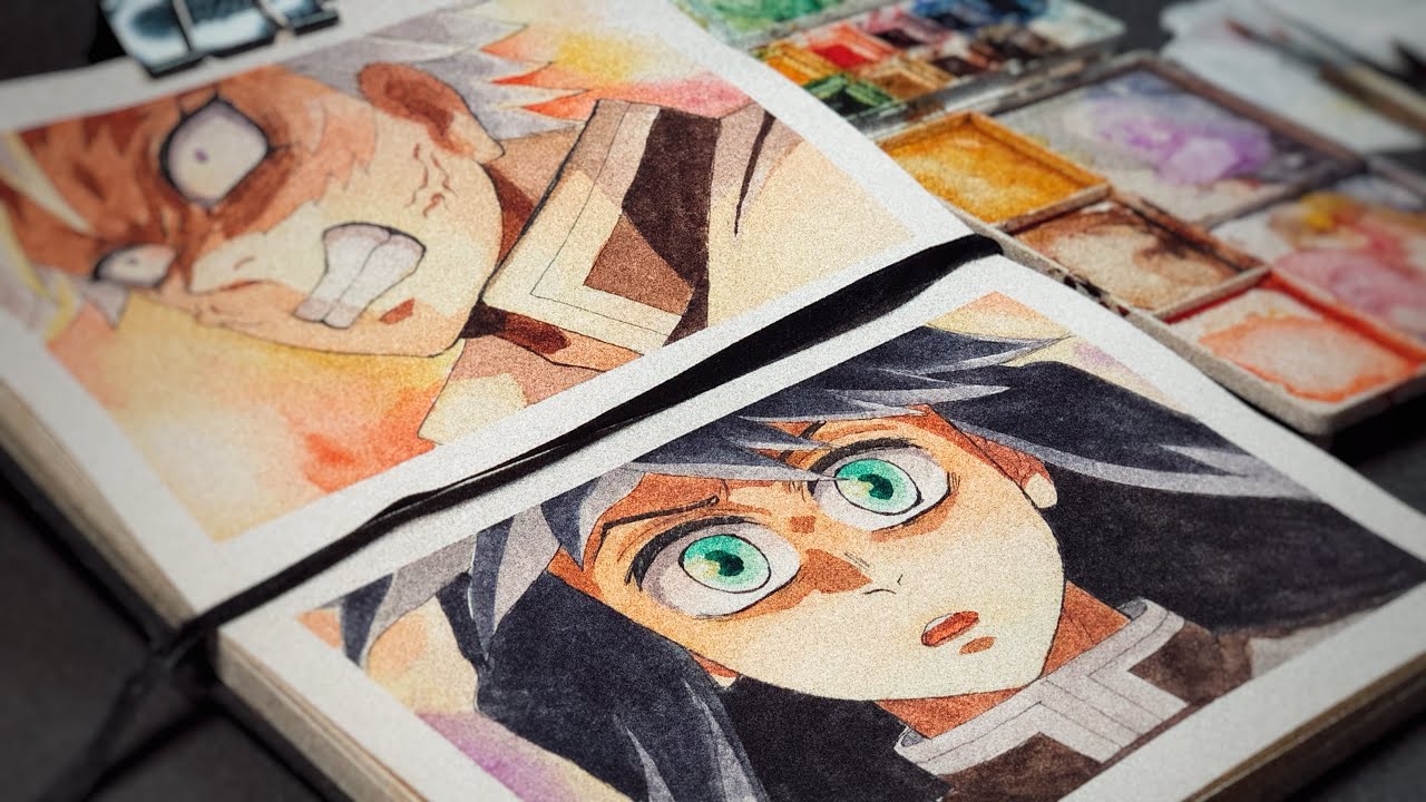 [FULL VERSION] Practice drawing Sanemi & Muichiro with WATERCOLOR ...