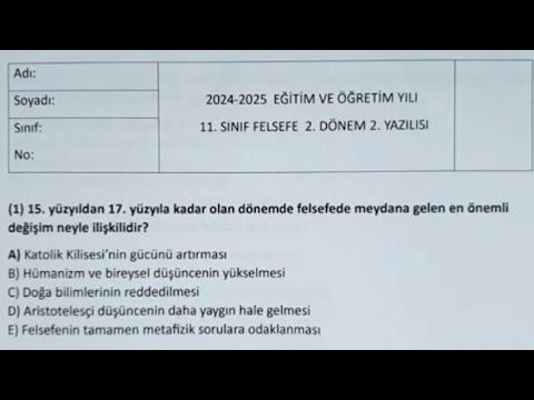 11.SINIF FELSEFE 2.DÖNEM 2.YAZILI - YouTube