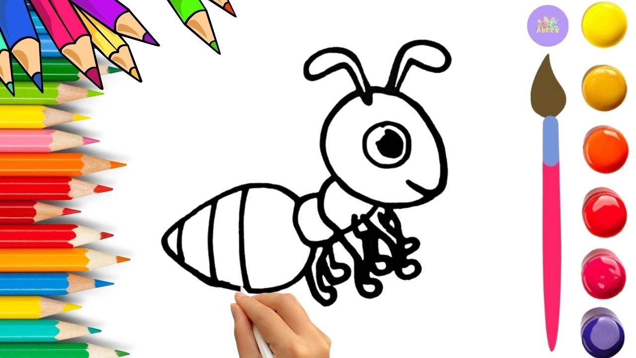 How To Draw cute Ant Drawing, Painting & Coloring For Kids and Toddlers ...