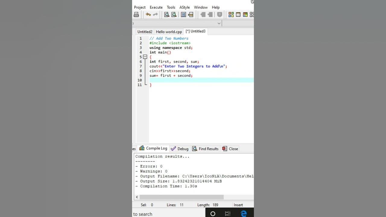 Add Two Numbers In Dev C Programming Learncoding Cpp Youtube