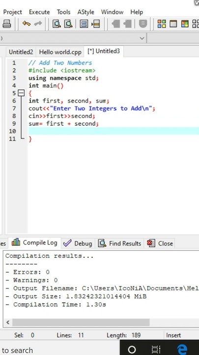 Add two numbers in Dev c++ programming #learncoding #cpp - YouTube