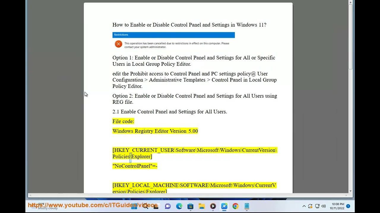 Enable/Disable Control Panel & Settings in Windows 11 - YouTube