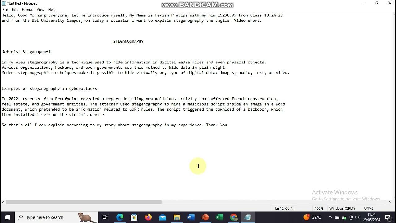 vidio short b inggris steganography UBSI kelas 19.2A.29 semester 2 ...