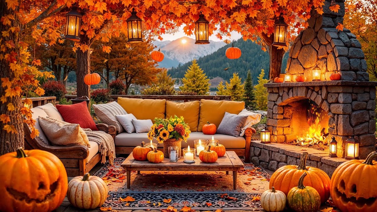 Cozy Relaxing Jazz for Autumn 🔥 Cozy Fireplace Autumn Ambience 🍂 ...