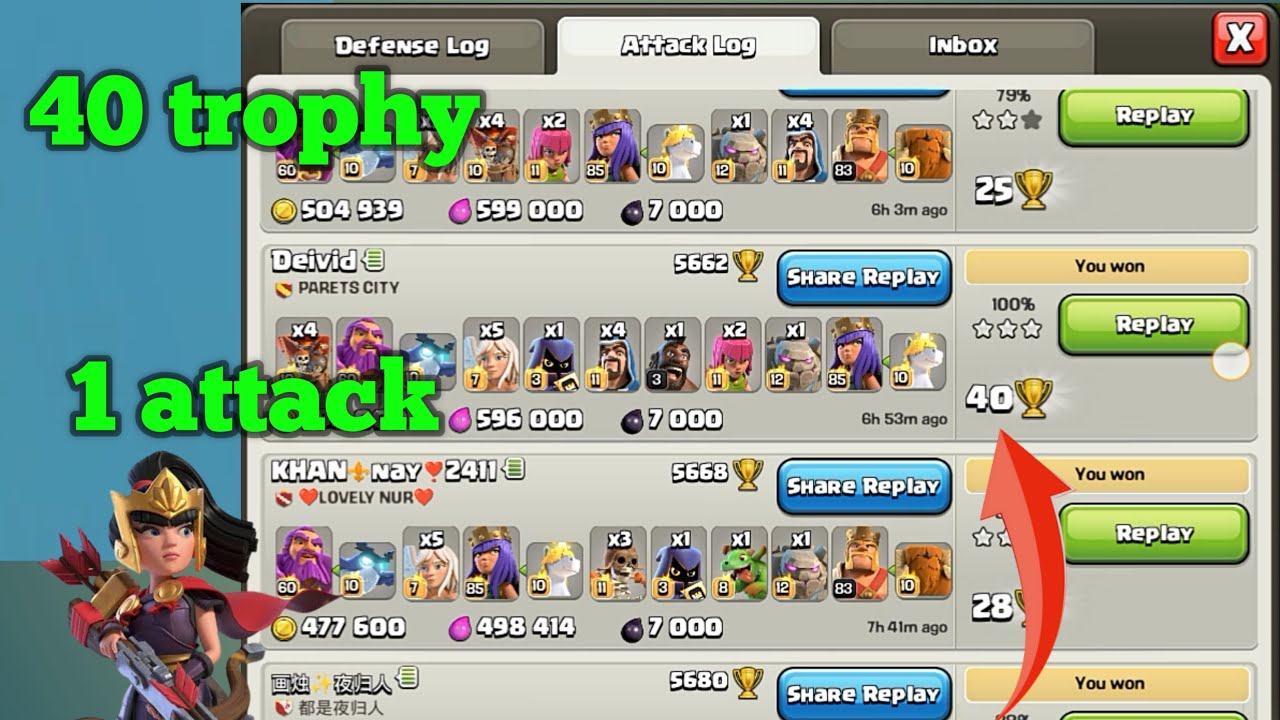 40 trophy 1 attack legend league clash of clans - YouTube