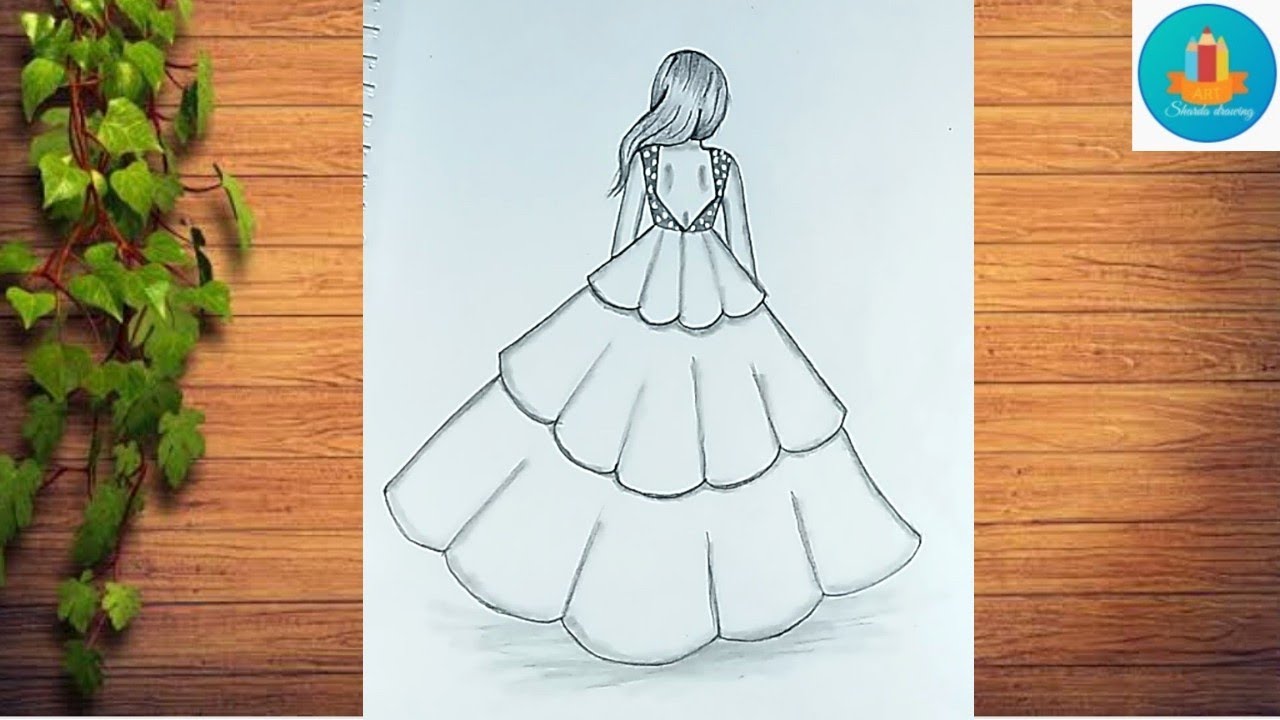 How to draw a Girl backside gown dress || Pencil sketch for beginner ...