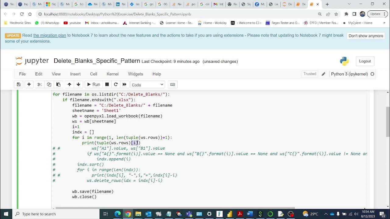 Delete rows from multiple excel files in a folder when a perticular pattern is matched using ...