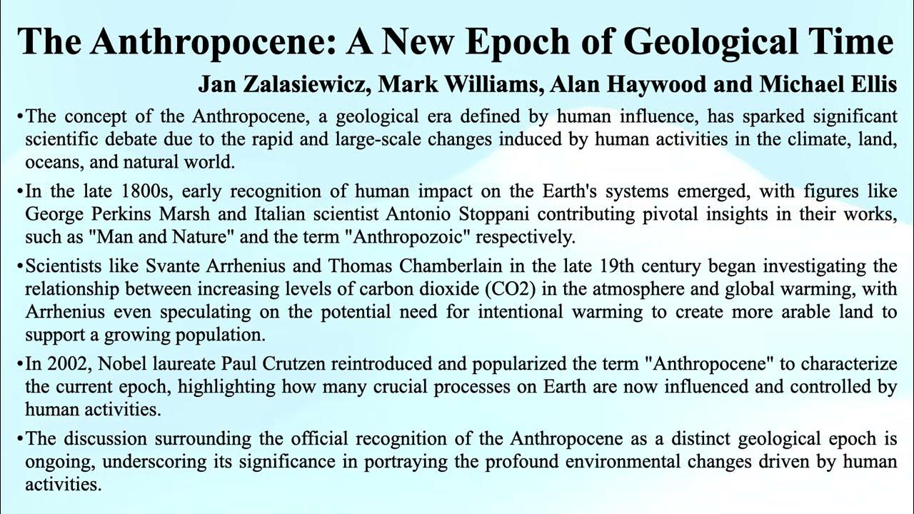 Jan Zalasiewicz et al.&#039;s &quot;The Anthropocene: A New Epoch of Geological ...