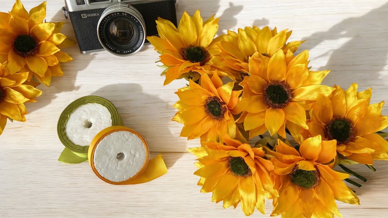 DIY Sunflower 🌻 from satin ribbon/ how to make beautiful flower with ...