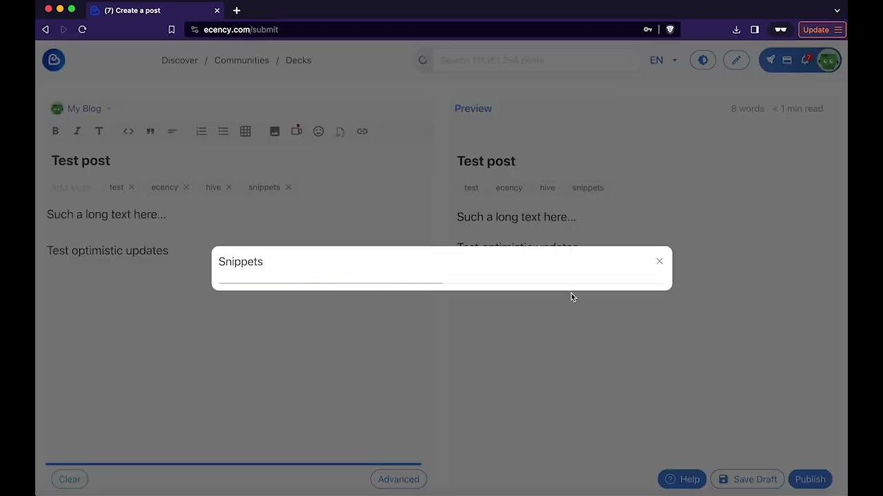 How to Use Snippets on Ecency.com - YouTube