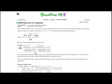 Java Practice It || 3.8 quadratic || method basics, parameters, math ...