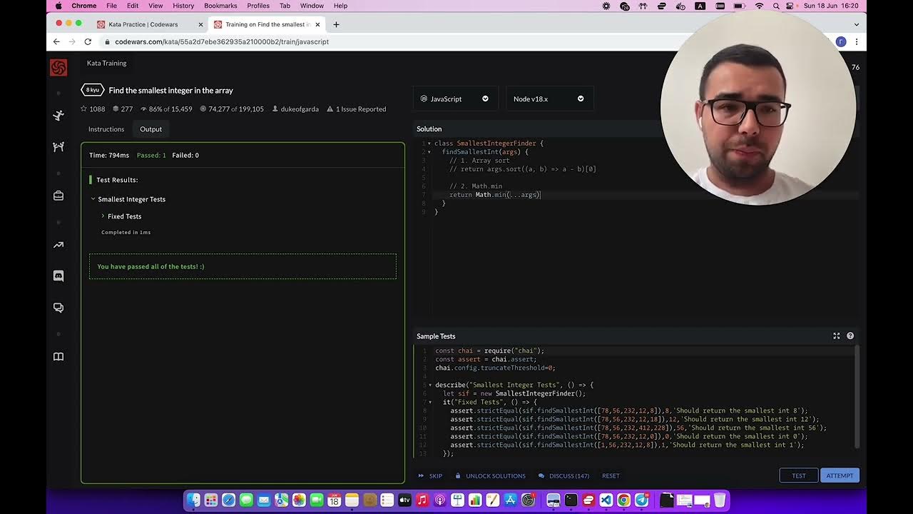 Codewars. Решение задач. JavaScript. Наименьшее число массива. 8kyu - YouTube