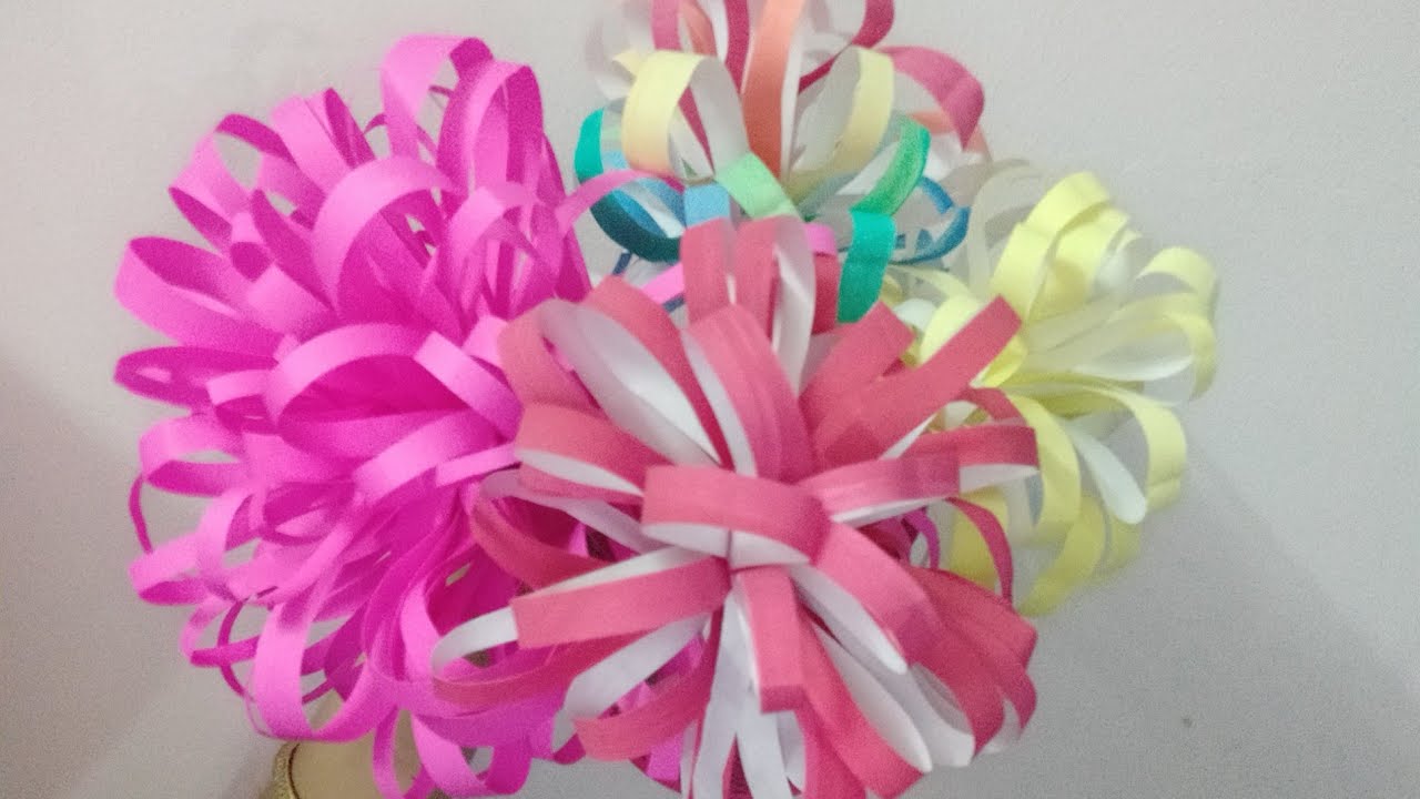 HOW TO MAKE FLUFFY FLOWER OUT OF COLOUR PAPERS / COLOUR PAPER FLOWER ...