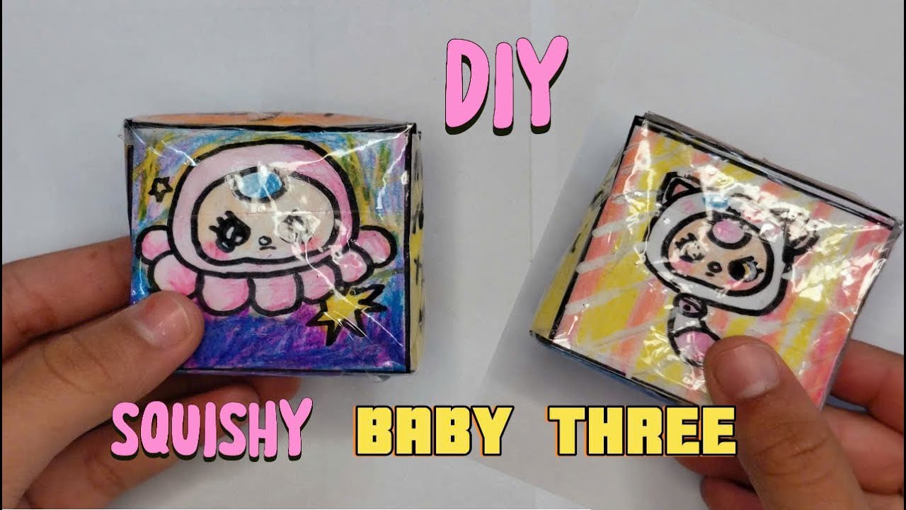 Cách làm squishy Baby three hình vuông hải sản và mèo thần tài mini ...