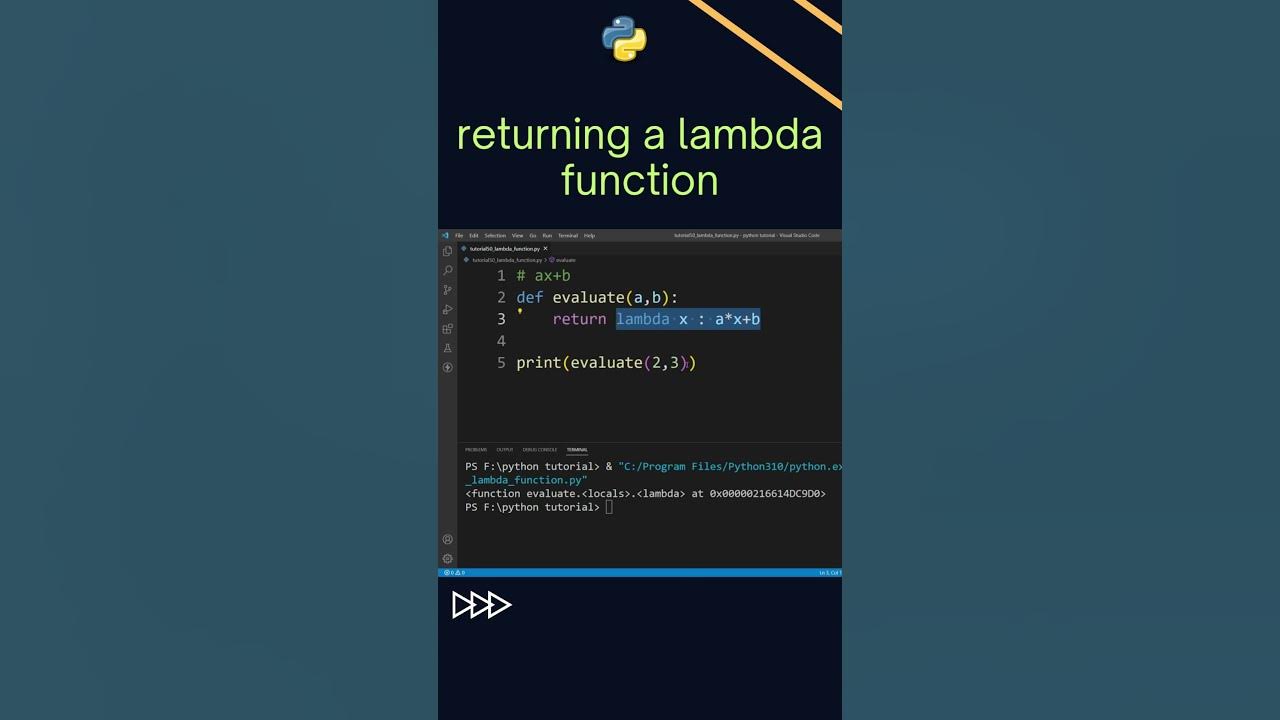 Returning A Lambda Function In Python Python Lambda Shorts Python Youtube