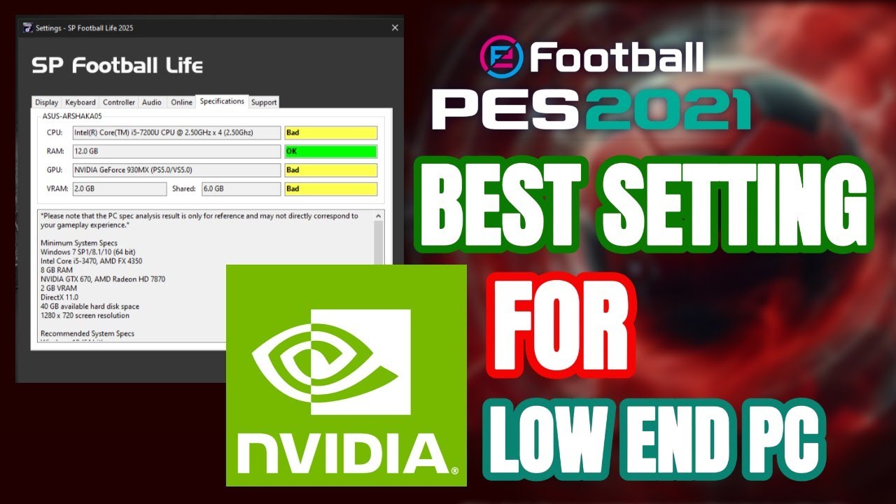 PES 2021 BEST SETTING LOW END PC - YouTube