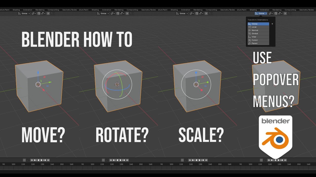 Blender 4.5, Move, Rotate, Scale & Popover Menu, Part 4 Tutorial - YouTube