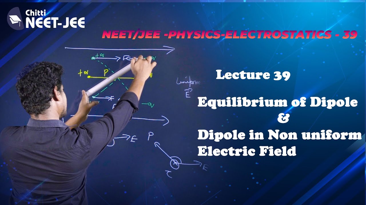 Lec 39 | Equilibrium of dipole & Dipole in non uniform Electric field ...
