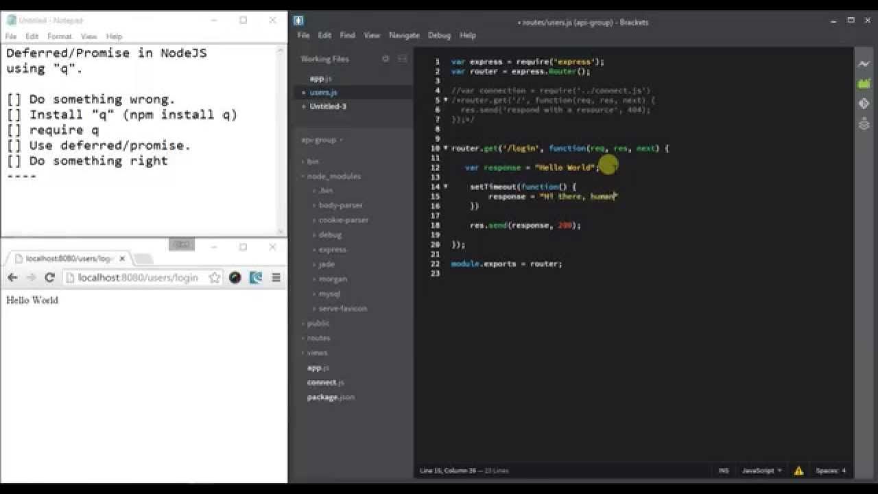 Deferred/Promise in Nodejs using q - YouTube