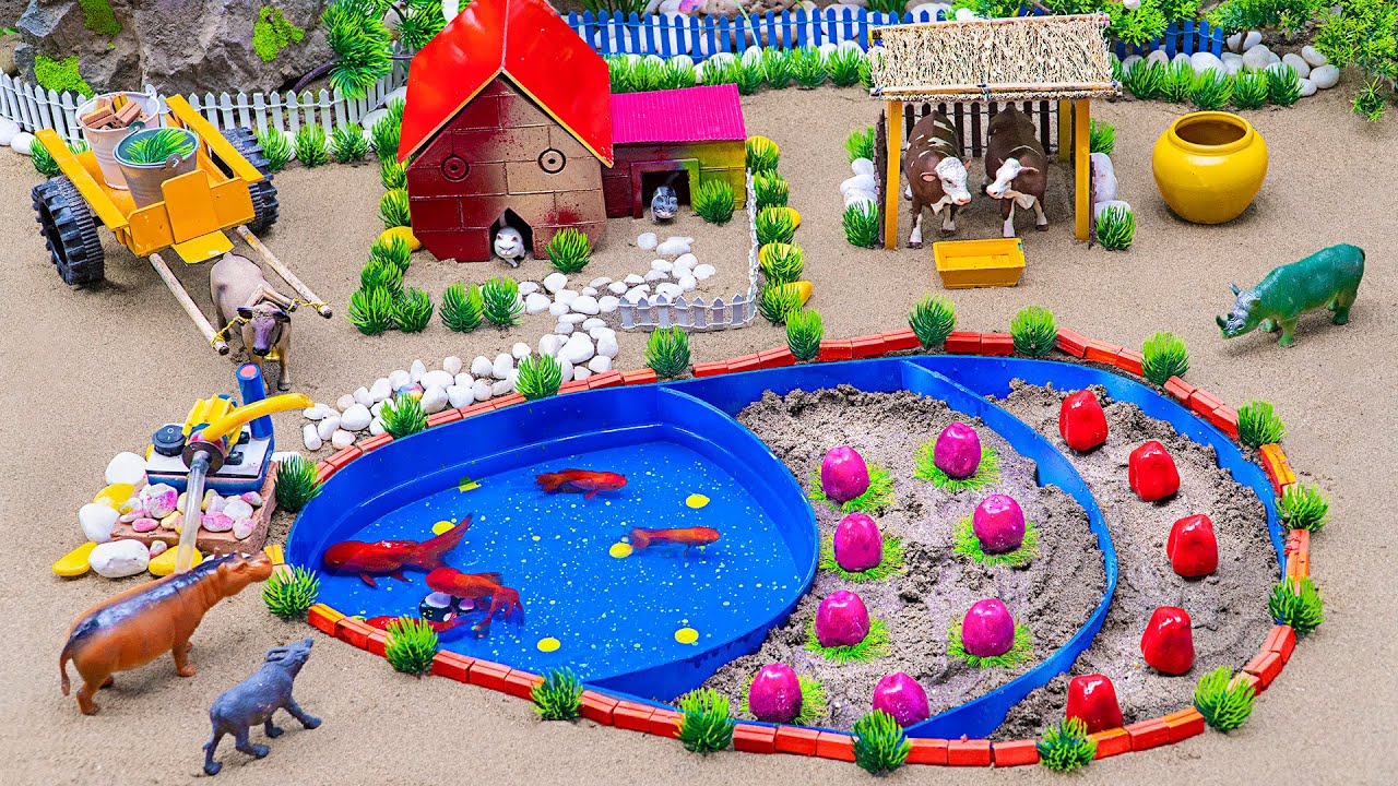 DIY mini Farm Diorama with EGG SHAPED fish pond vs Apple Garden | Cow ...