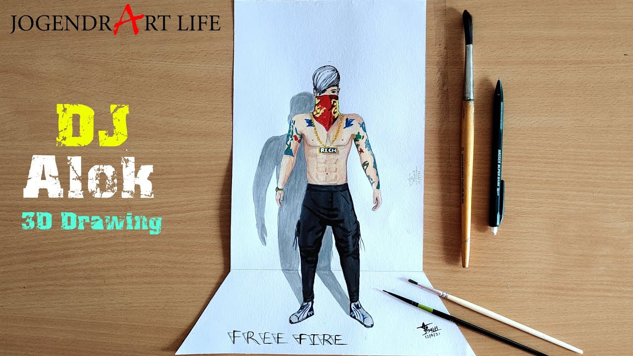 Free fire Drawing Alok | How to Draw dj alok 3d drawing - YouTube