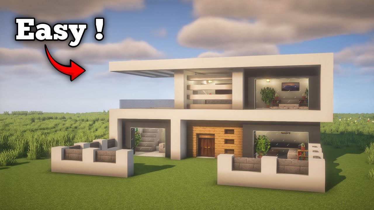 Easy Modern House 🏡 Tutorial In Minecraft - YouTube