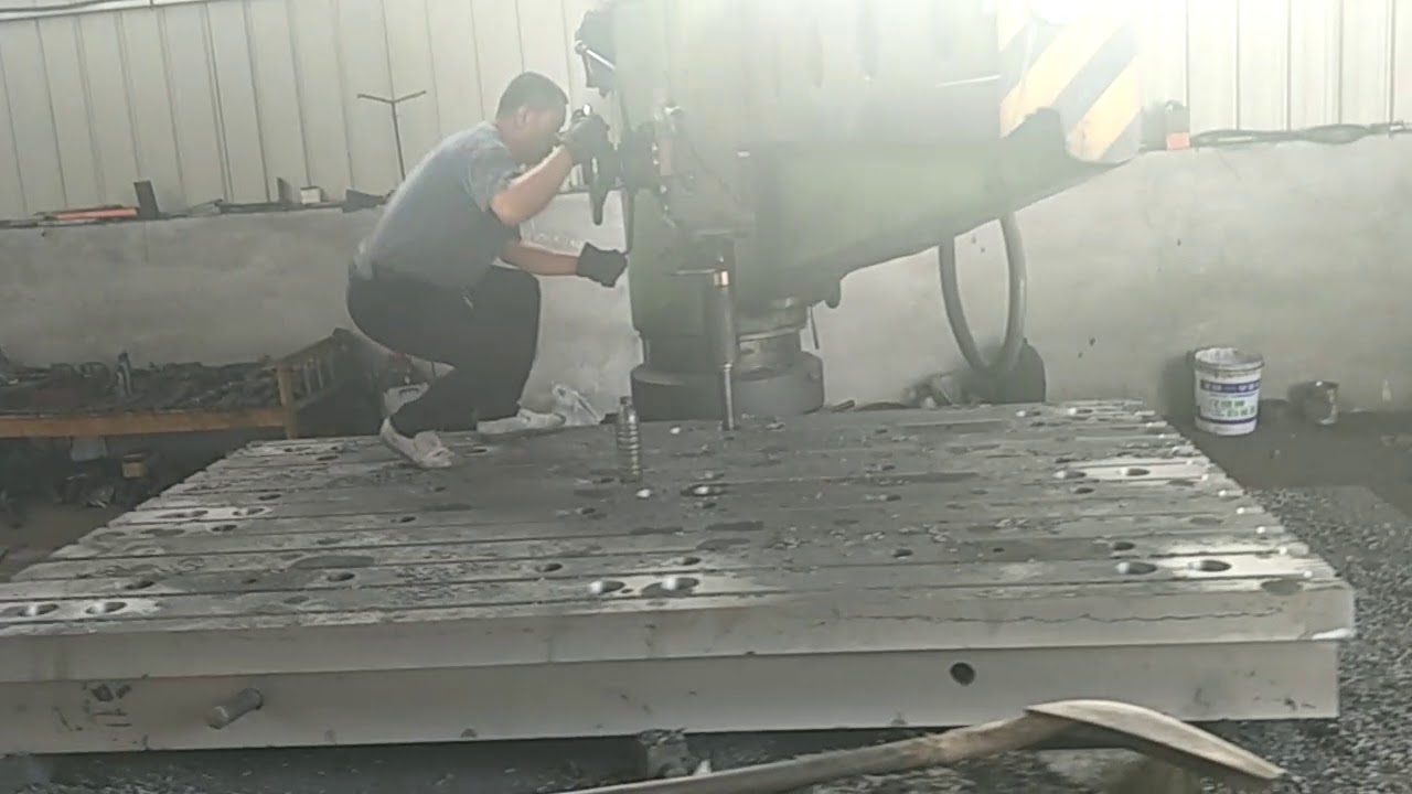 cast iron T slot plate by cnc machine - YouTube