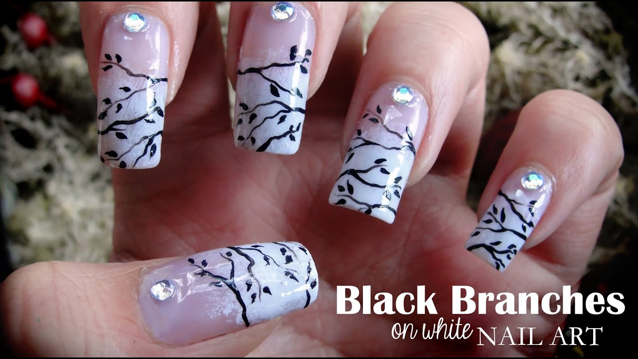 Black Branches Nail art - YouTube