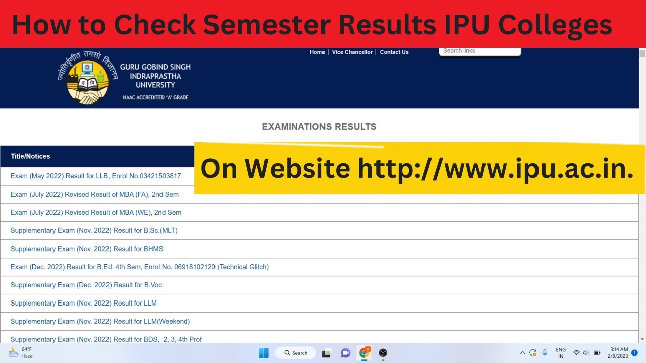 Semester end Exam results of any course | How to Check Online | GGSIPU ...