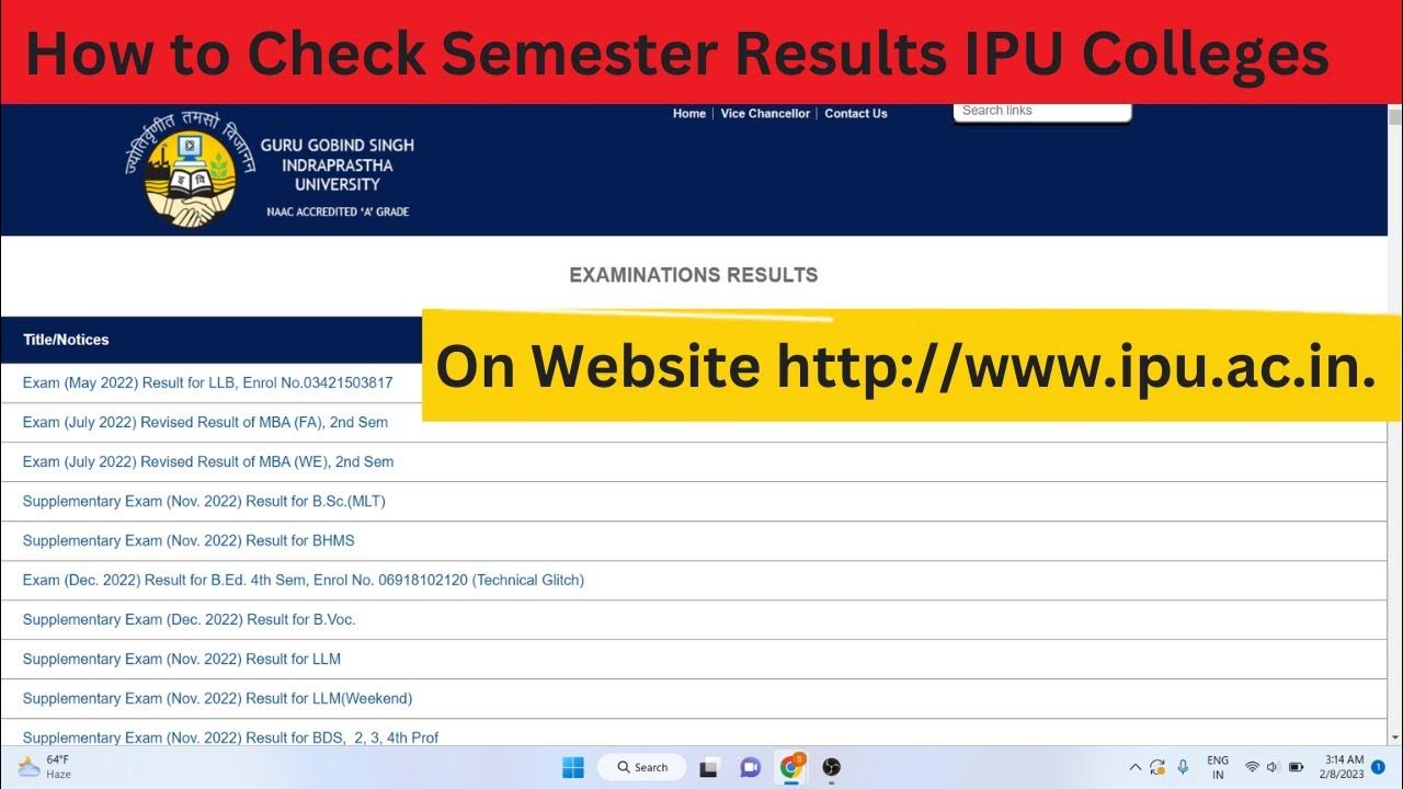 Semester end Exam results of any course | How to Check Online | GGSIPU - YouTube