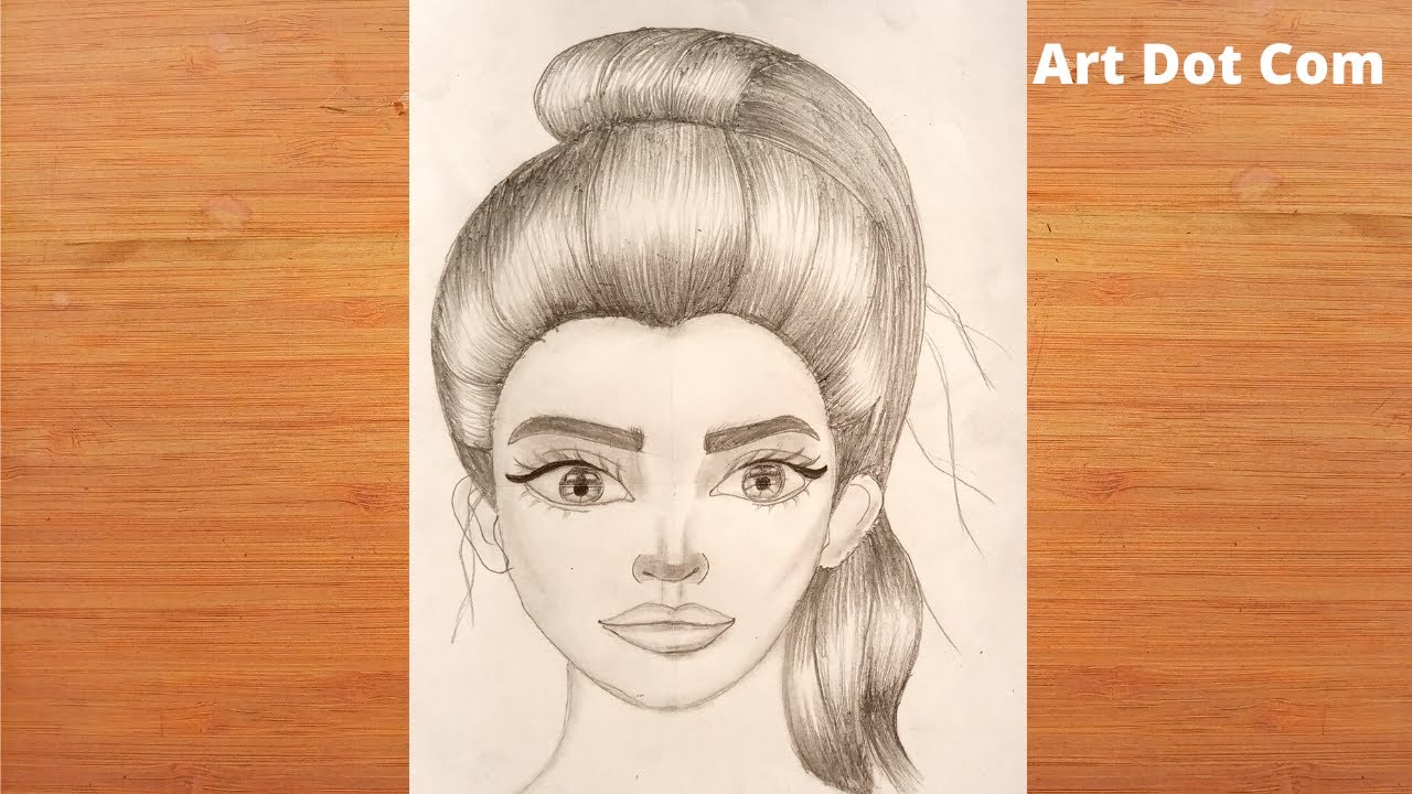 How to draw a girl with ponytail hairstyle || Pencil sketch || Face ...