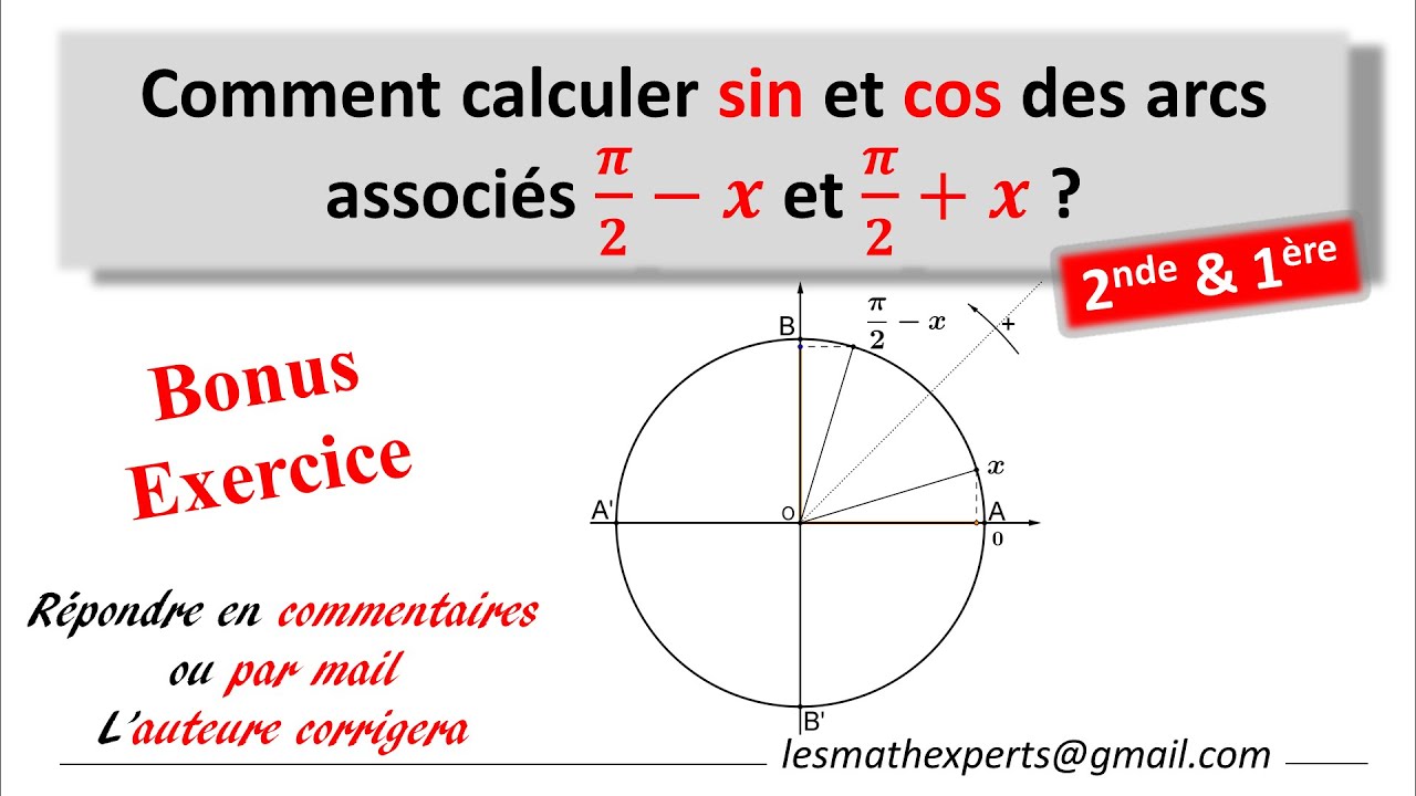 Arcs associés 2: pi/2-x et pi/2+x, Sinus et Cosinus - YouTube