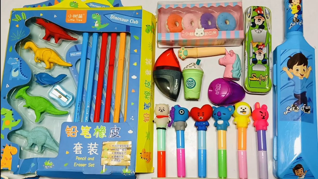 Dinasour stationery set, BT21 Highlighter collection, maped Sharpener ...