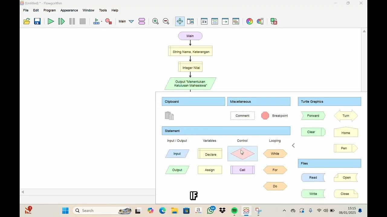 FLOWCHART PERCABANGAN "Menentukan Kelulusan Mahasiswa"| FLOWGORITHM ...