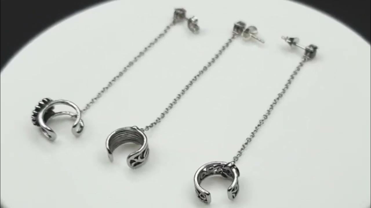 Серьги-пусеты с каффом на цепочке из коллекции одиночных украшений ...
