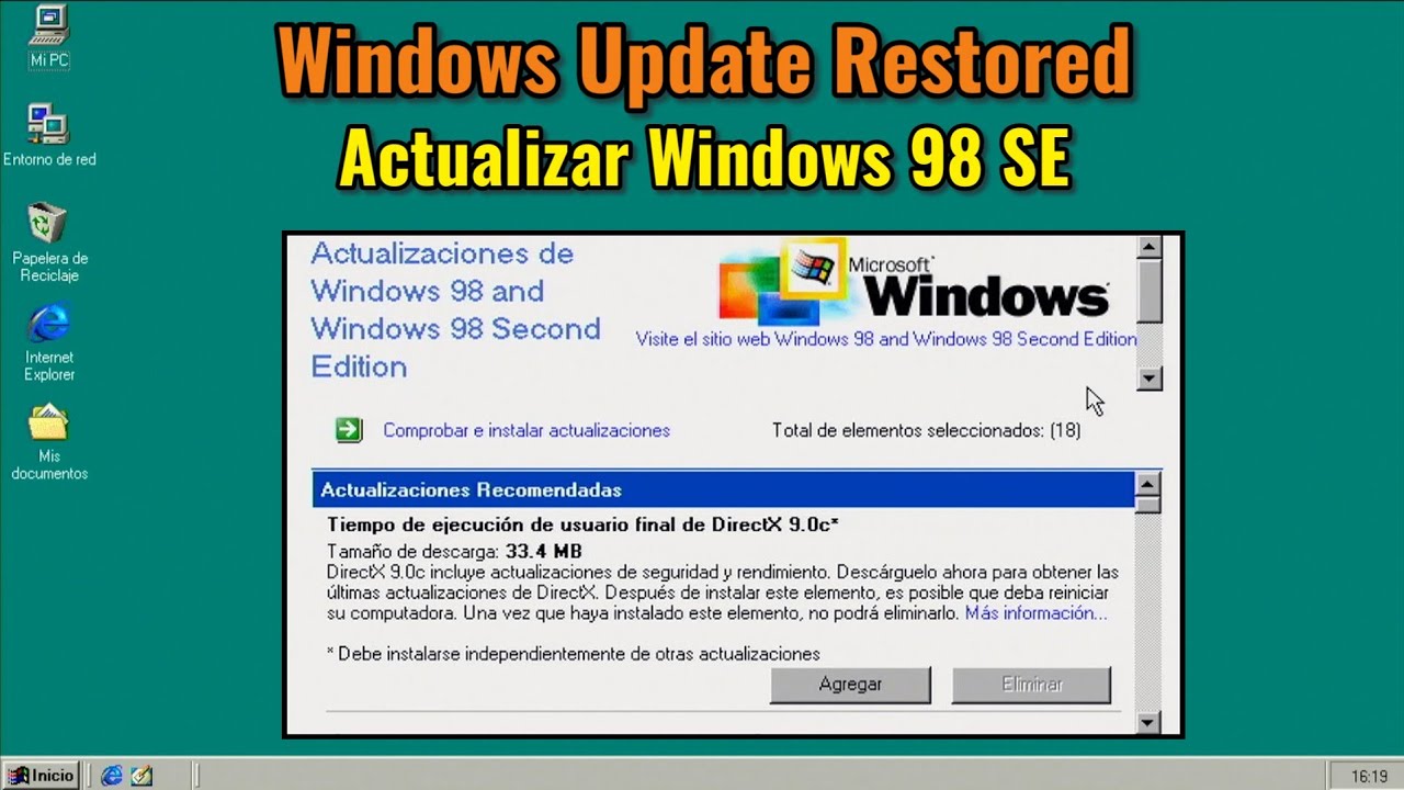 Windows Update Restored (II): cómo actualizar Windows 98 y 98 SE en ...