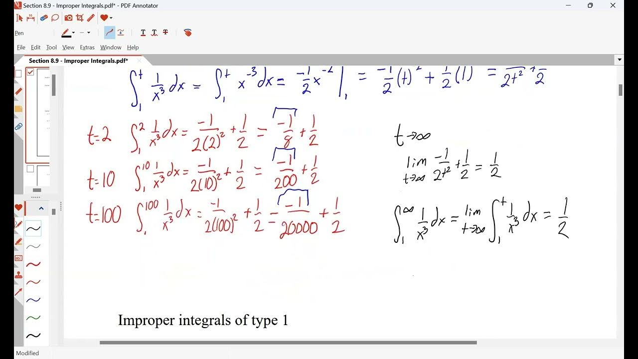 Improper Integrals Type 1 Intro Youtube