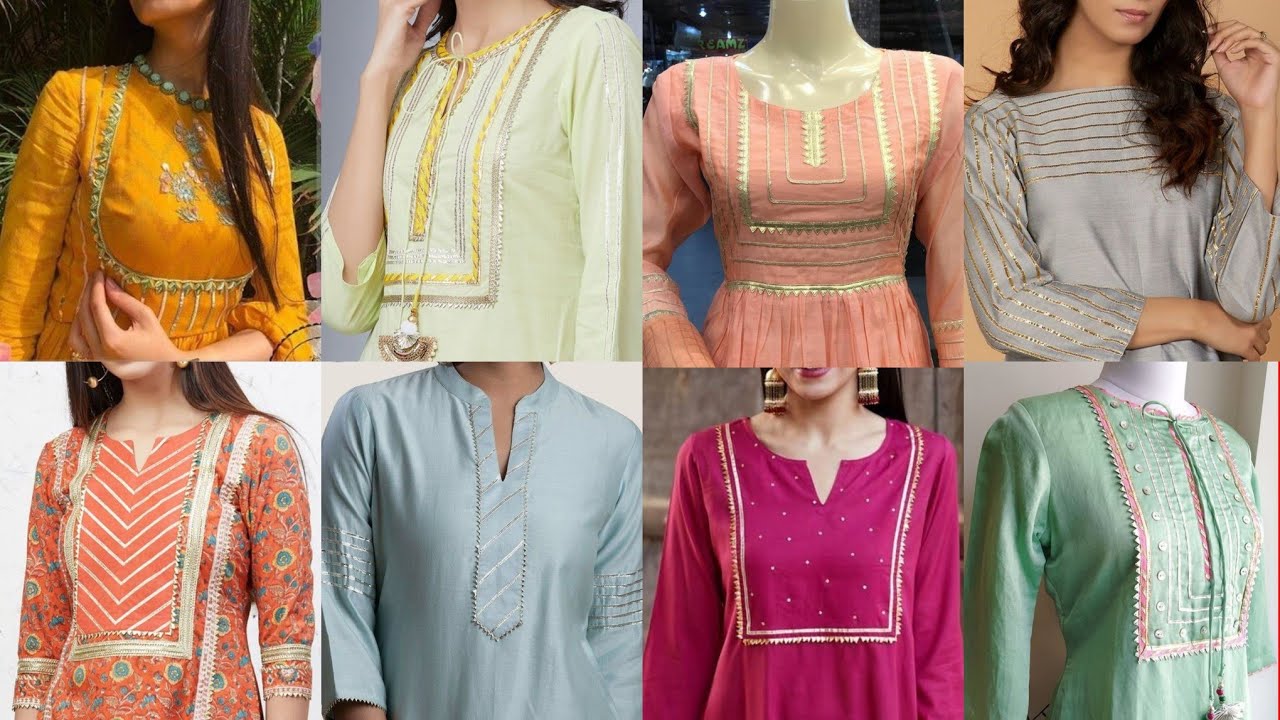 Gotta Patti neck designs || Kurti neck design with gotta patti lace ...