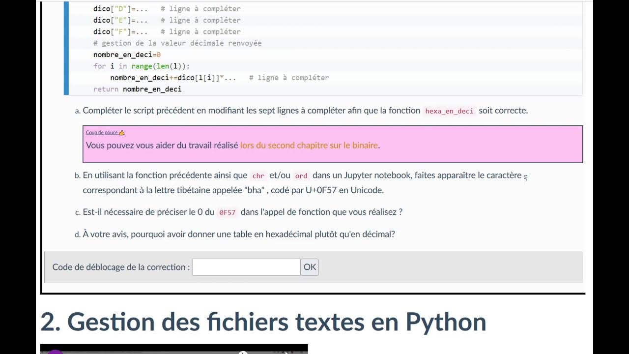 Codage Unicode et script pour passer de l'hexadécimale à du décimale ...