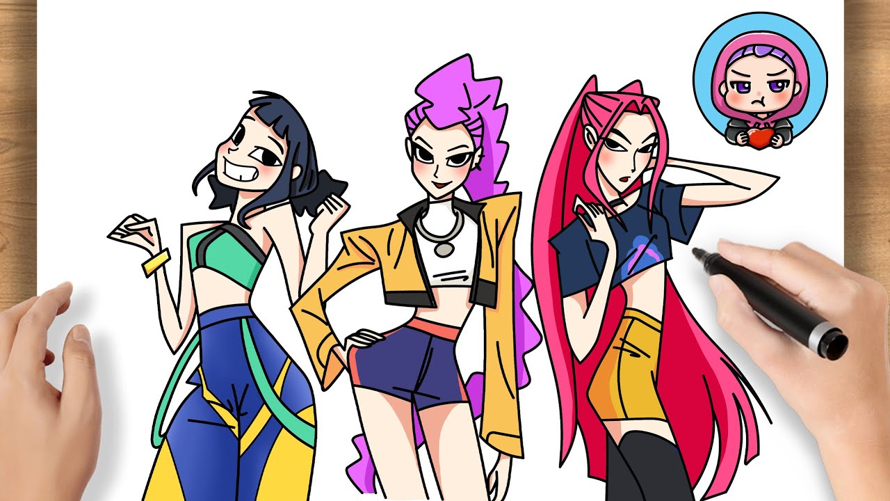 How to Draw Huntrix Rumi Zoey Mira | KPop Demon Hunters - YouTube
