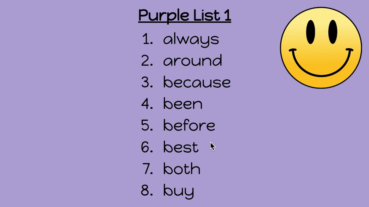 Grade 2 Purple List 1 - YouTube
