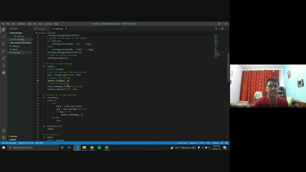 Simple Chat Gui Using Python Tkinter And Socket Modules By Suyash 5785