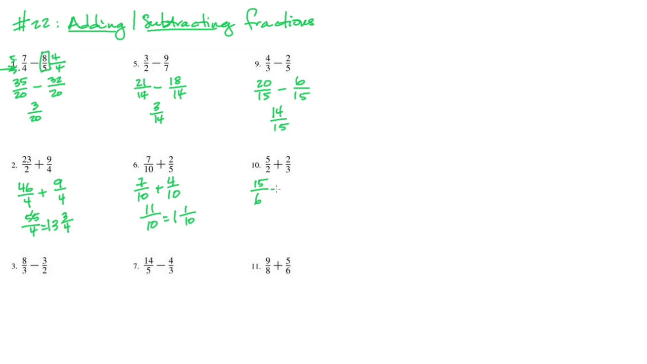 ACT Math Topic 22: Adding and Subtracting Fractions - YouTube