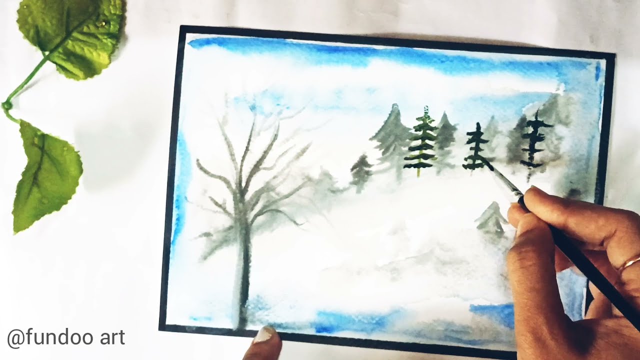 How to Draw Beautiful Winter Season Scenery | Easy Scenery Drawing with ...